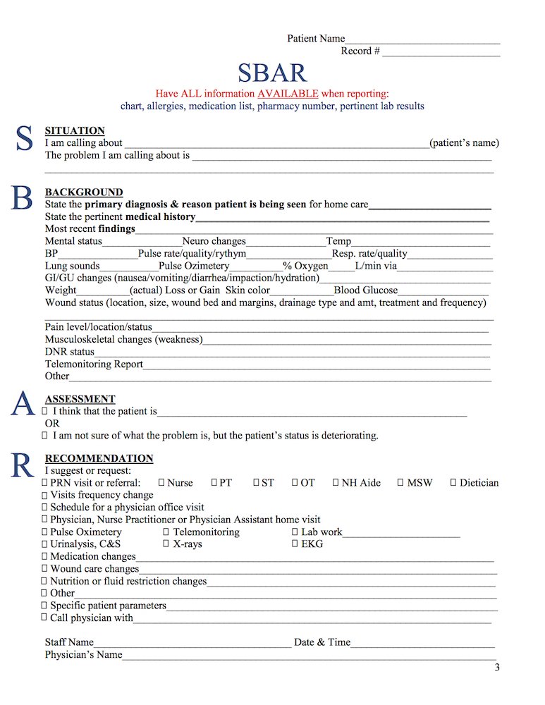 SBAR Format Definition And Examples SBAR PDF MedPro Disposal